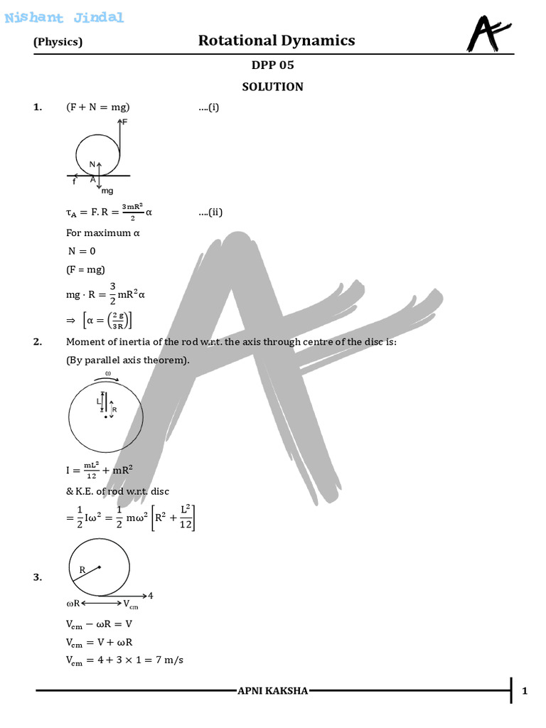 DPP - 05 (Solution) - Rotational Motion NJ - 247 | PDF | Rotation | Applied And ...