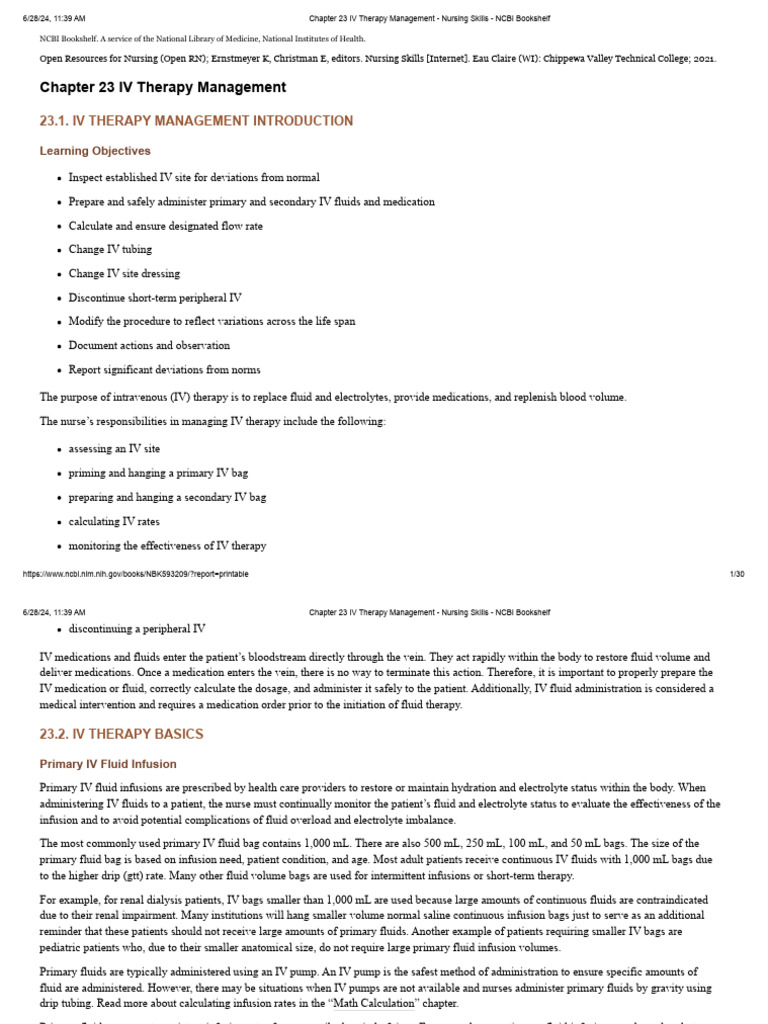 IV Therapy Management in Nursing | PDF | Intravenous Therapy | Saline ...