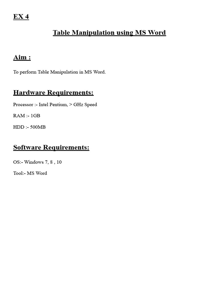 EXP 4 - Table Manipulation Using MS Word | PDF