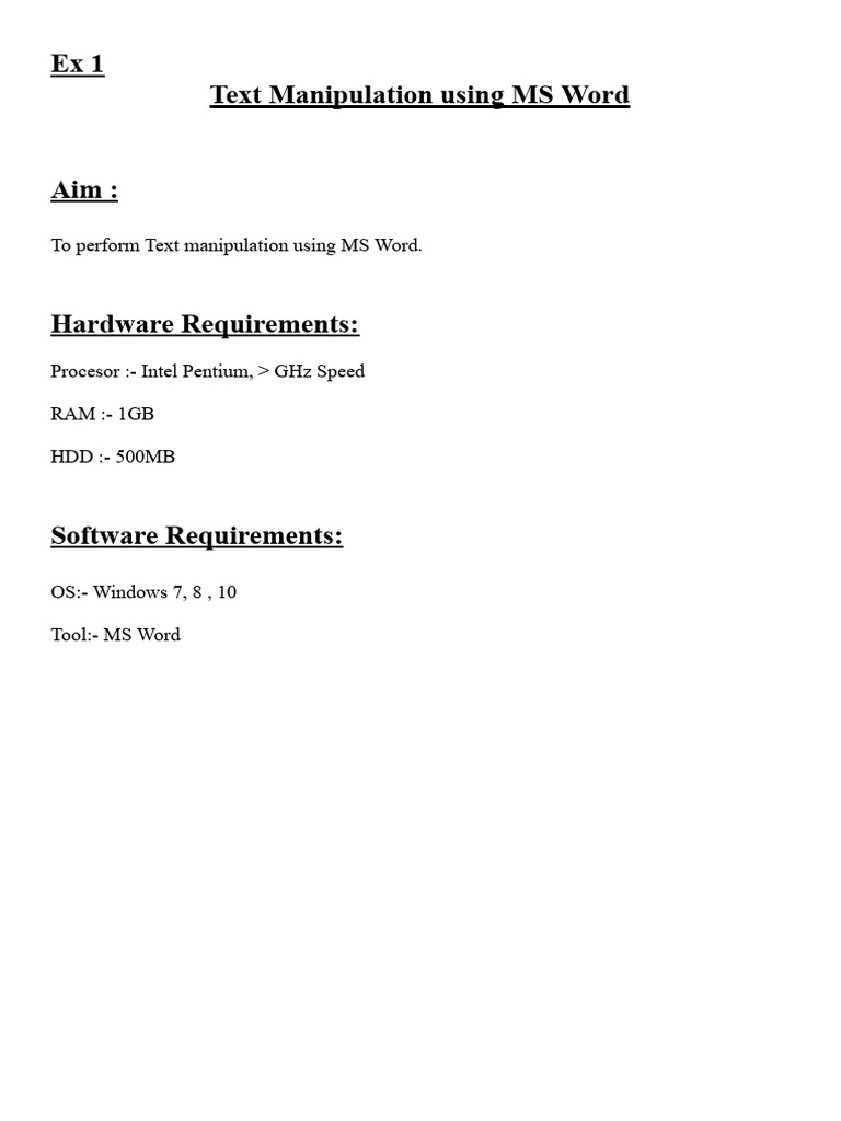 EXP 1 - Text Manipulation Using MS Word - Docx-1 | PDF