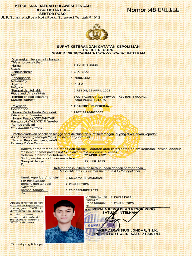 SKCK - Rizki Purnomo - 659 | PDF