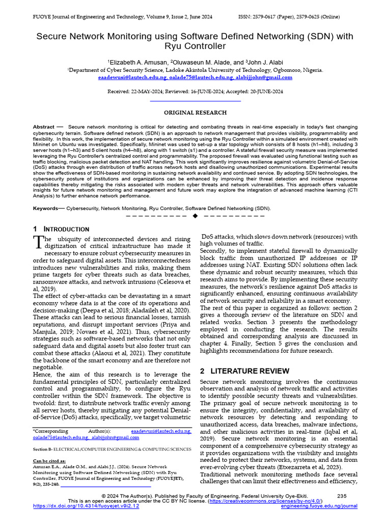 Secure Network Monitoring Using Software Defined N | PDF | Computer Security | Security