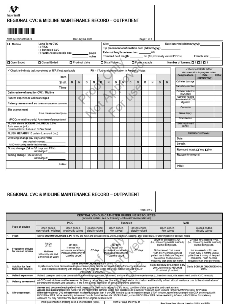 CVC Maintenance Record for Outpatients | PDF | Intravenous Therapy ...