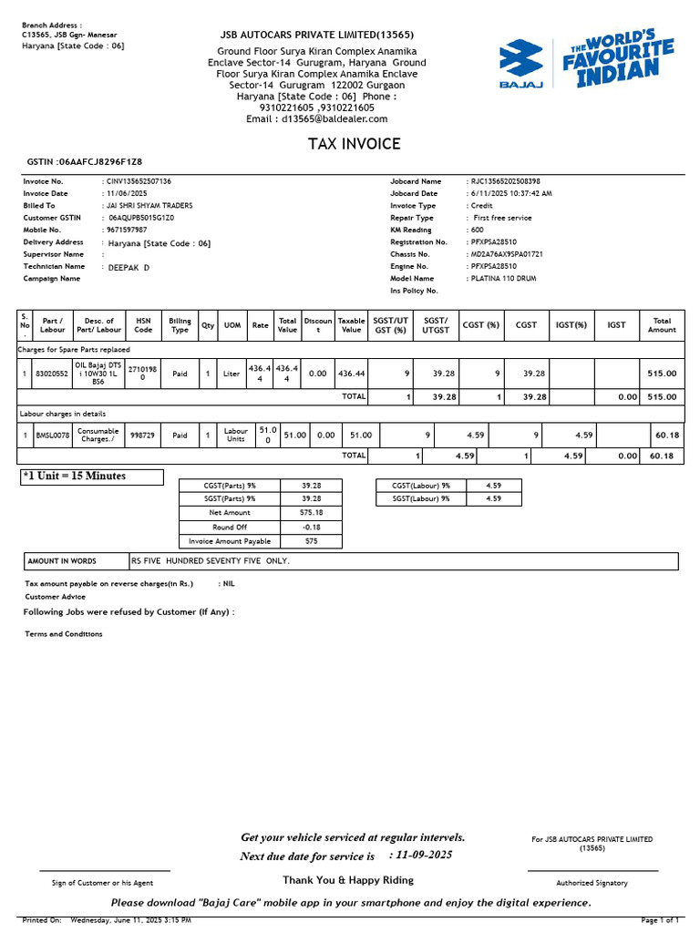 Jai Shri Shyam Traders Bill | PDF | Public Finance | Payments