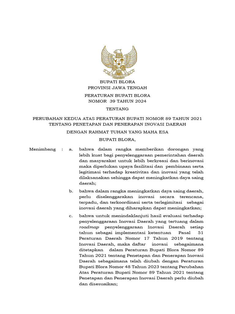 Perbup Blora No. 39 Tahun 2024 | PDF