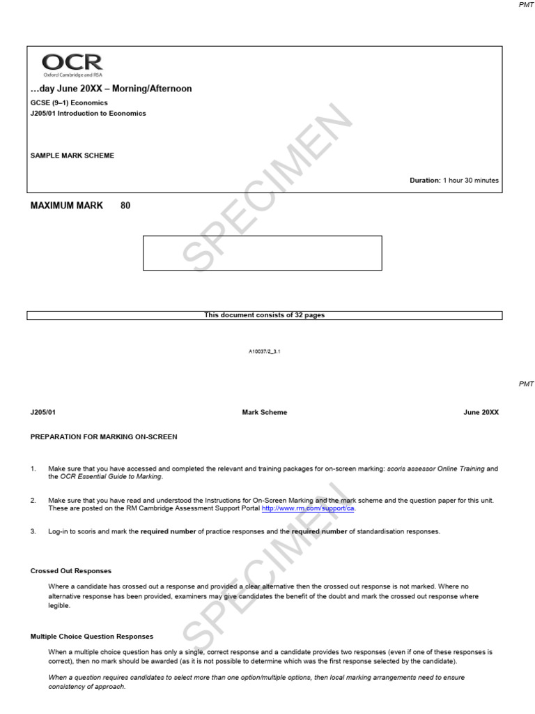 Specimen MS - Component 1 OCR Economics GCSE | PDF | Elasticity ...