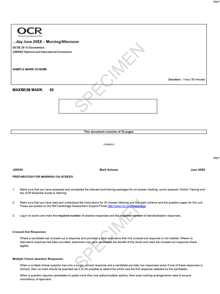 Specimen MS - Component 2 OCR Economics GCSE | PDF | Taxes | Fiscal Policy
