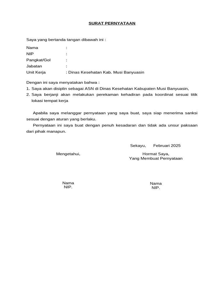 Contoh Surat Penyataan Pegawai Asn | PDF