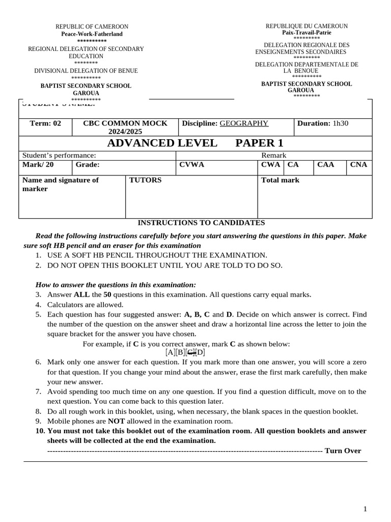 BSSG Usa Mock Geography p1-1 | PDF | Atmosphere Of Earth | Erosion
