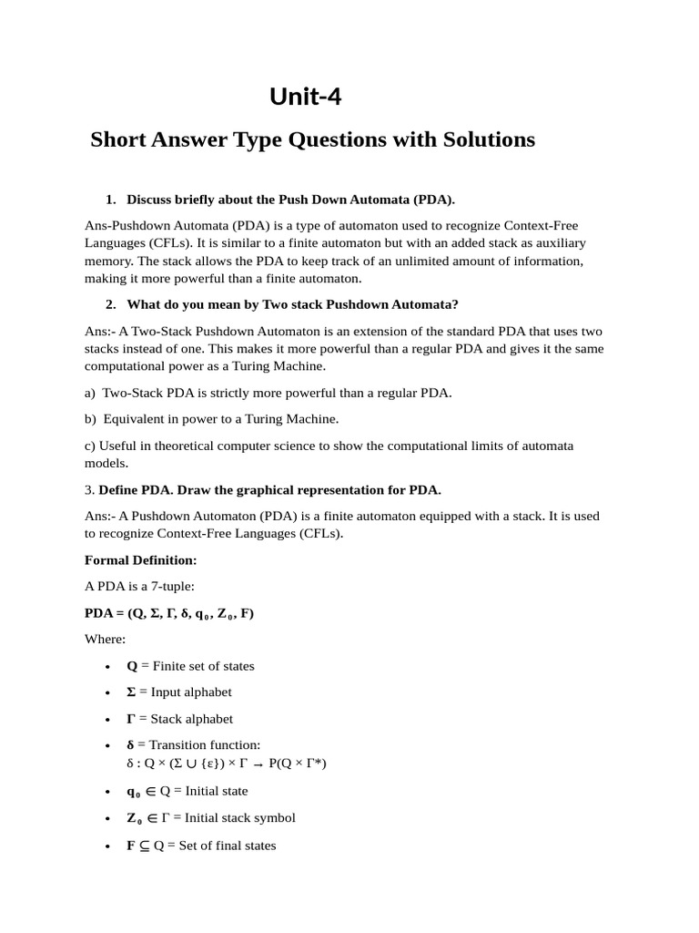 Unit-4 Solution | PDF | Automata Theory | Theoretical Computer Science
