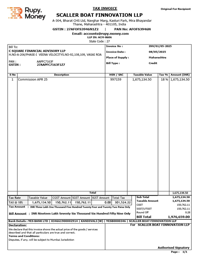Scaller Boat Finnovation LLP: 1 Commission APR 25 997159 1,675,134.50 ...