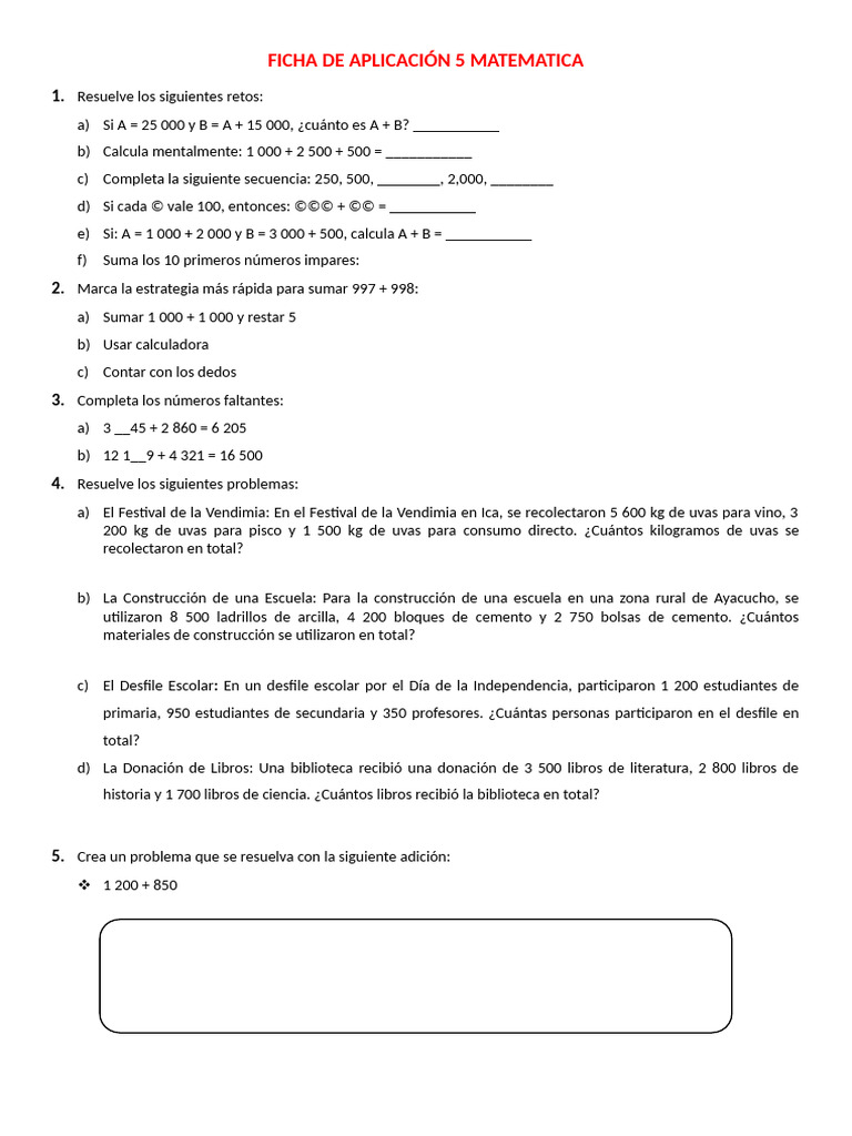 Ficha 5 y 6 Matemática UdA 2 Sexto Grado | PDF