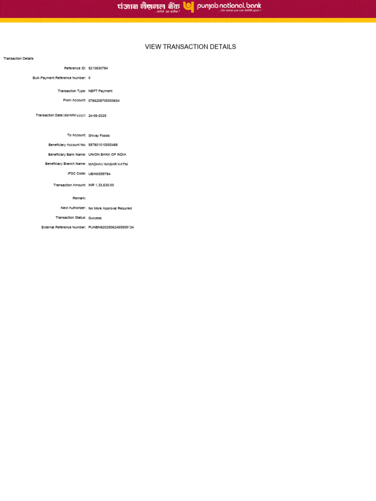NEFT Payment Transaction Details | PDF