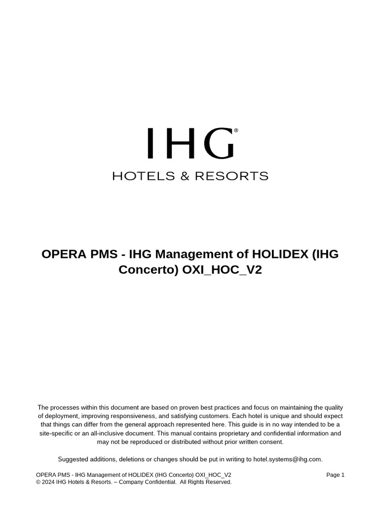 Opera Pms - Ihg Management of Holidex (Ihg Concerto) Oxi - Hoc - v2 ...