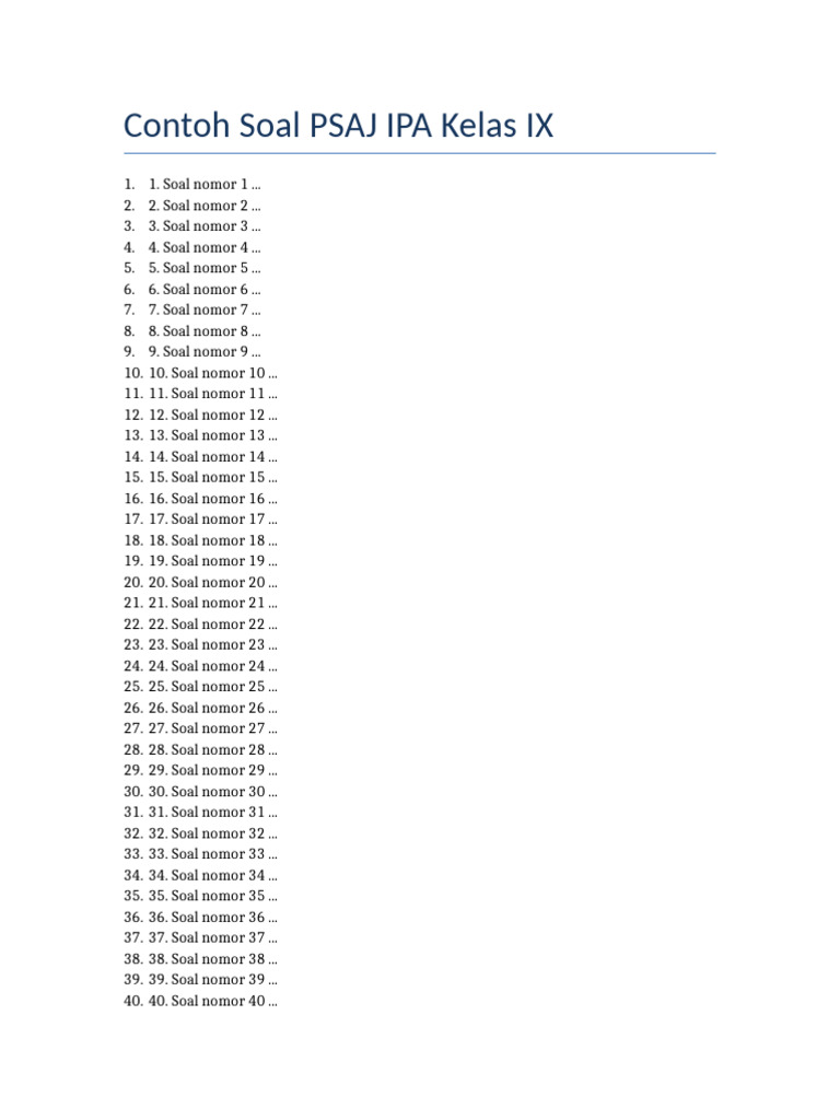 Contoh Soal PSAJ IPA Kelas IX 1-40 KunciLengkap | PDF