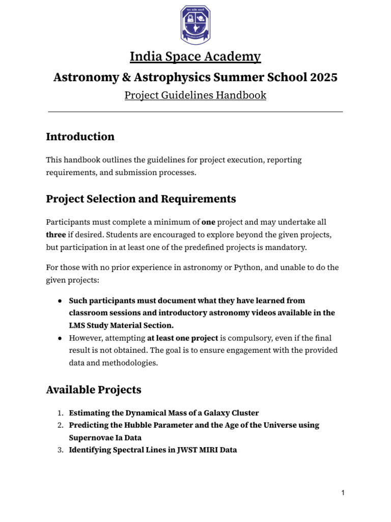 ISA Summer School 2025 - Project Guidlines | PDF | Astronomy