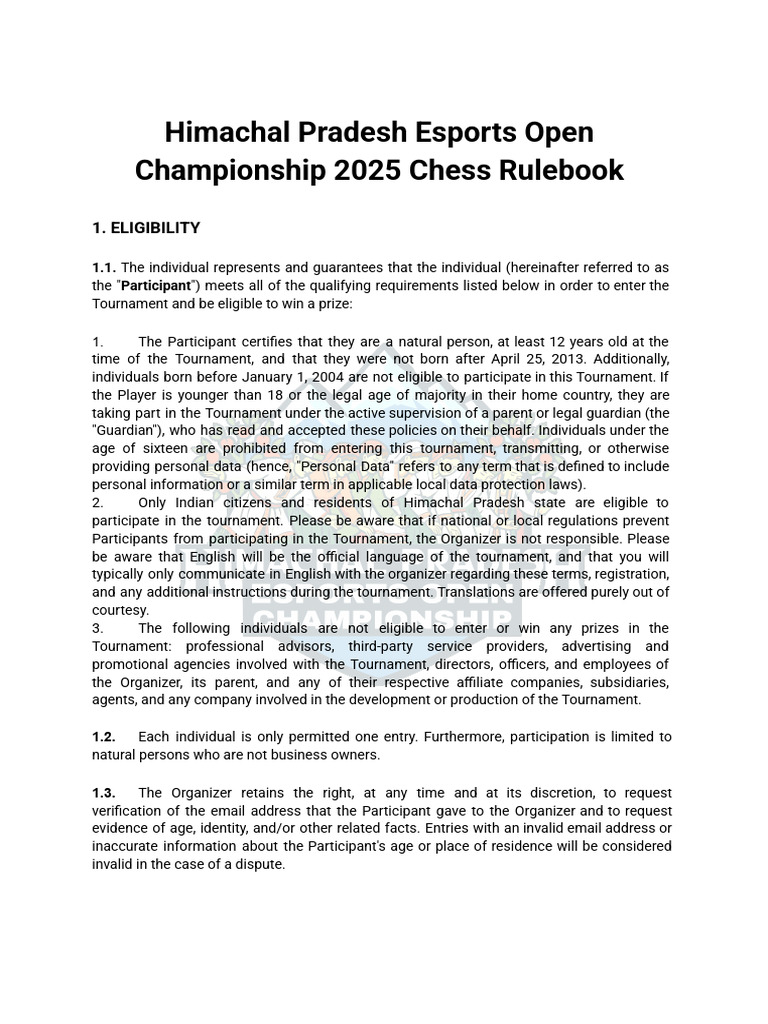 Himachal Pradesh Esports Open Championship 2025 Chess Rulebook | PDF ...