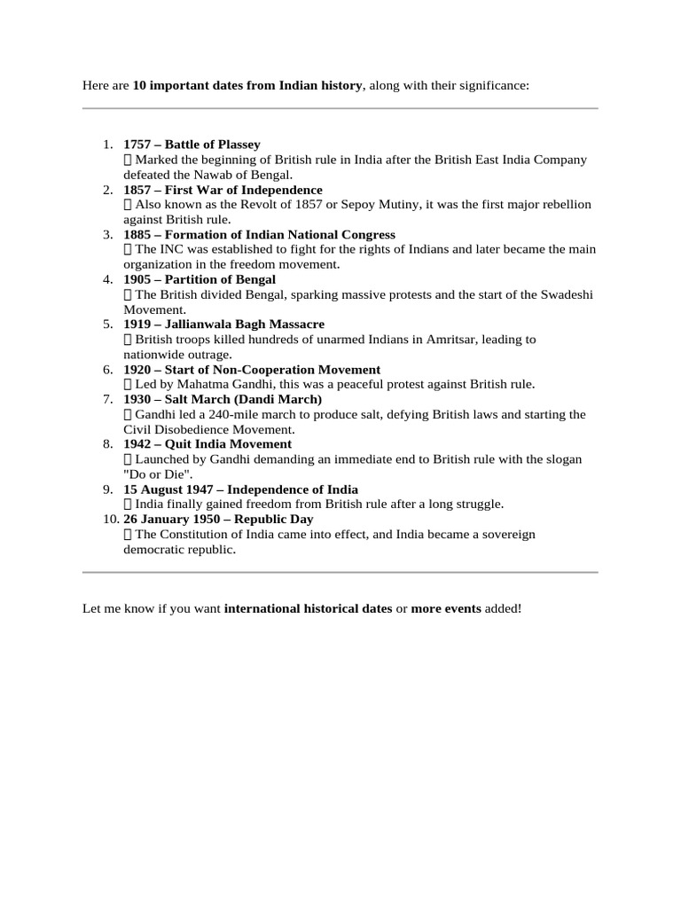 Key Dates in Indian History | PDF