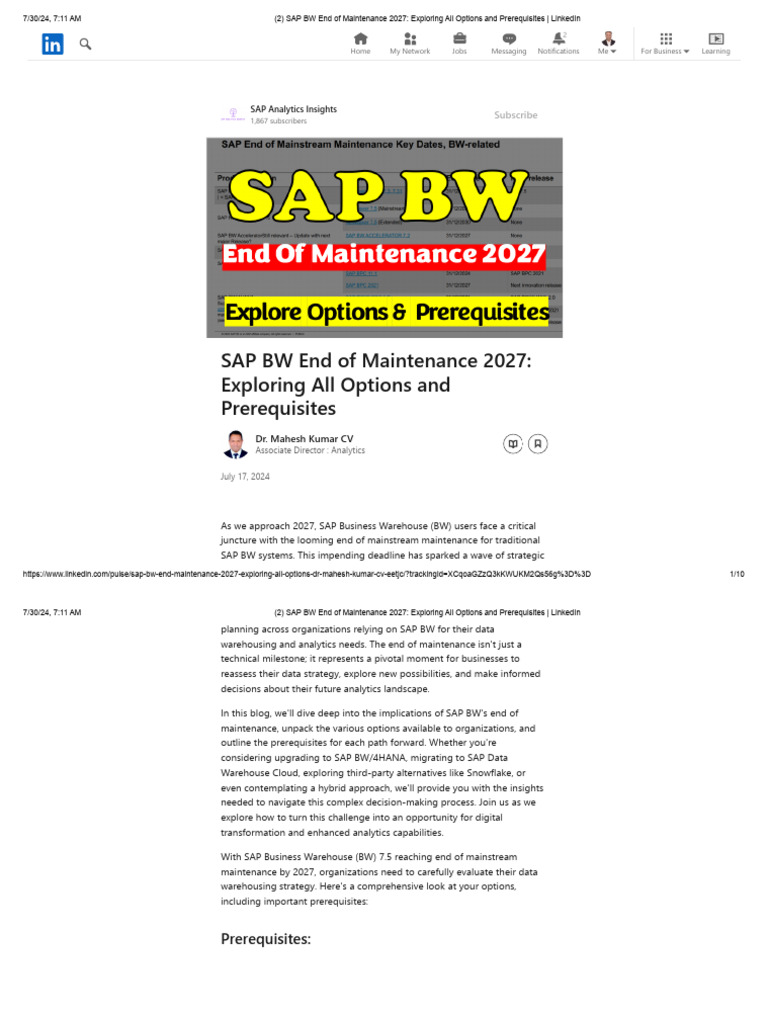 SAP BW 7.5 Maintenance Ends 2027: Options | PDF | Cloud Computing ...