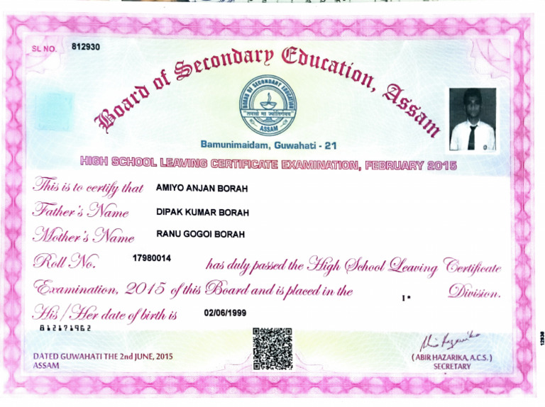 HSLC Certificate Amio | PDF