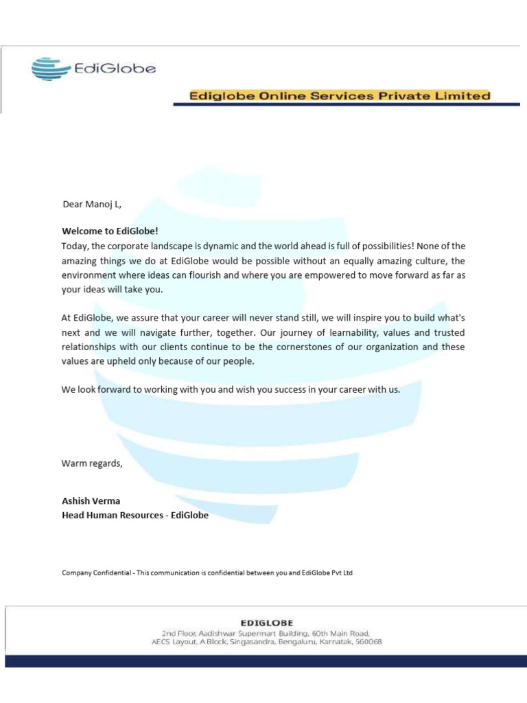 Manoj L - Ediglobe Offer Letter | PDF | Taxes | Salary