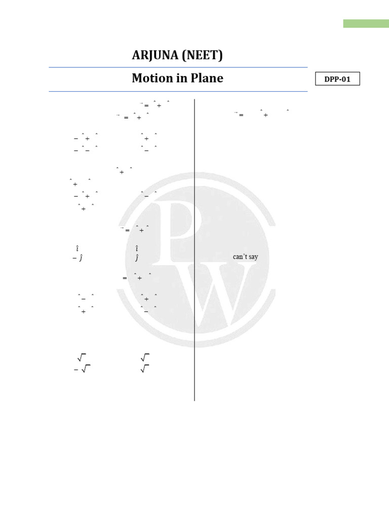 Motion in A Plane - DPP 01 (Of Lec 02) | PDF | Acceleration | Velocity