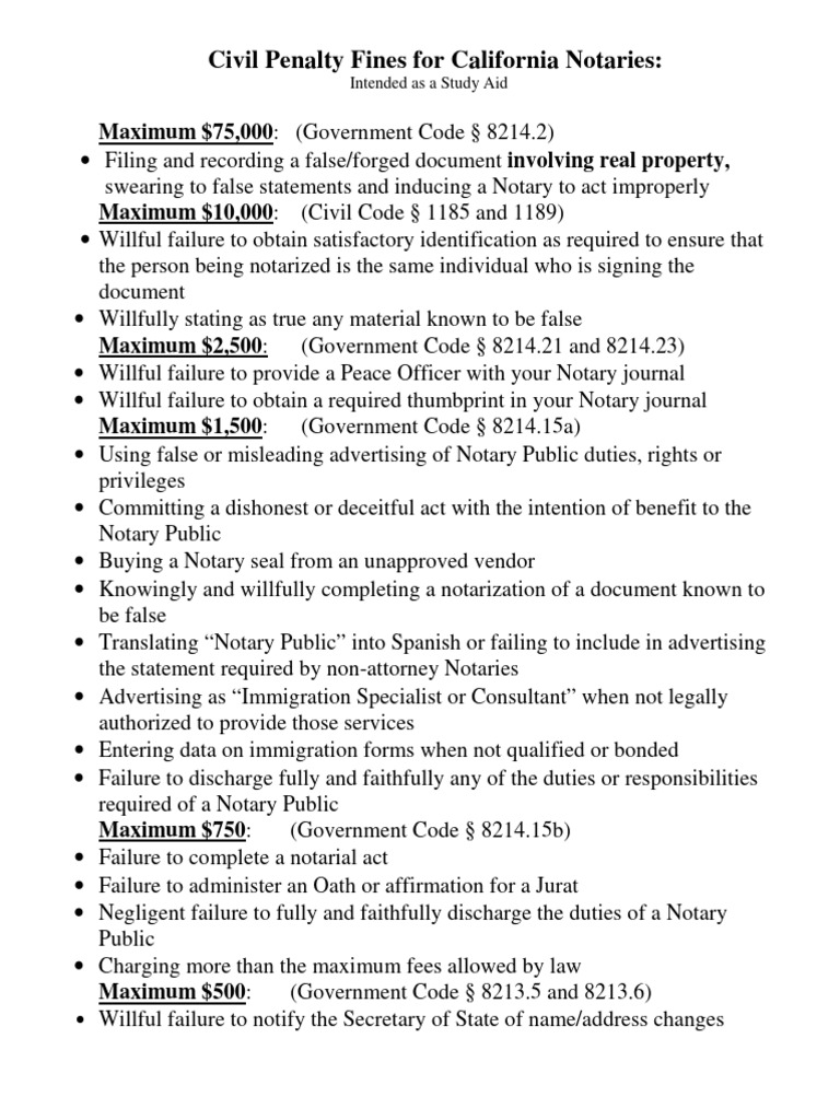 California Notary Civil Penalties Guide | PDF