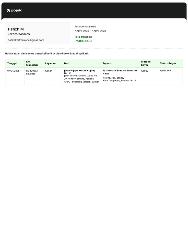 Riwayat Transaksi Gojek 070425-070425 | PDF