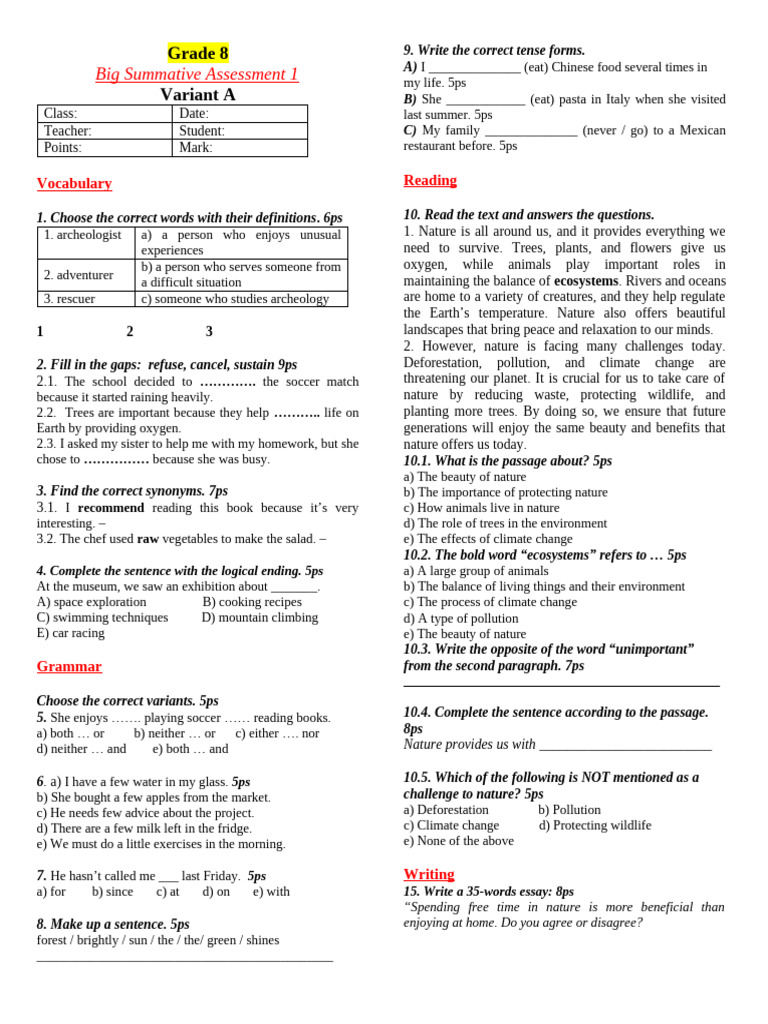Grade 8 Big Summative 1 | PDF | Nature | Earth Sciences