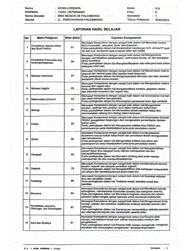 Rapor Semester 1 | PDF