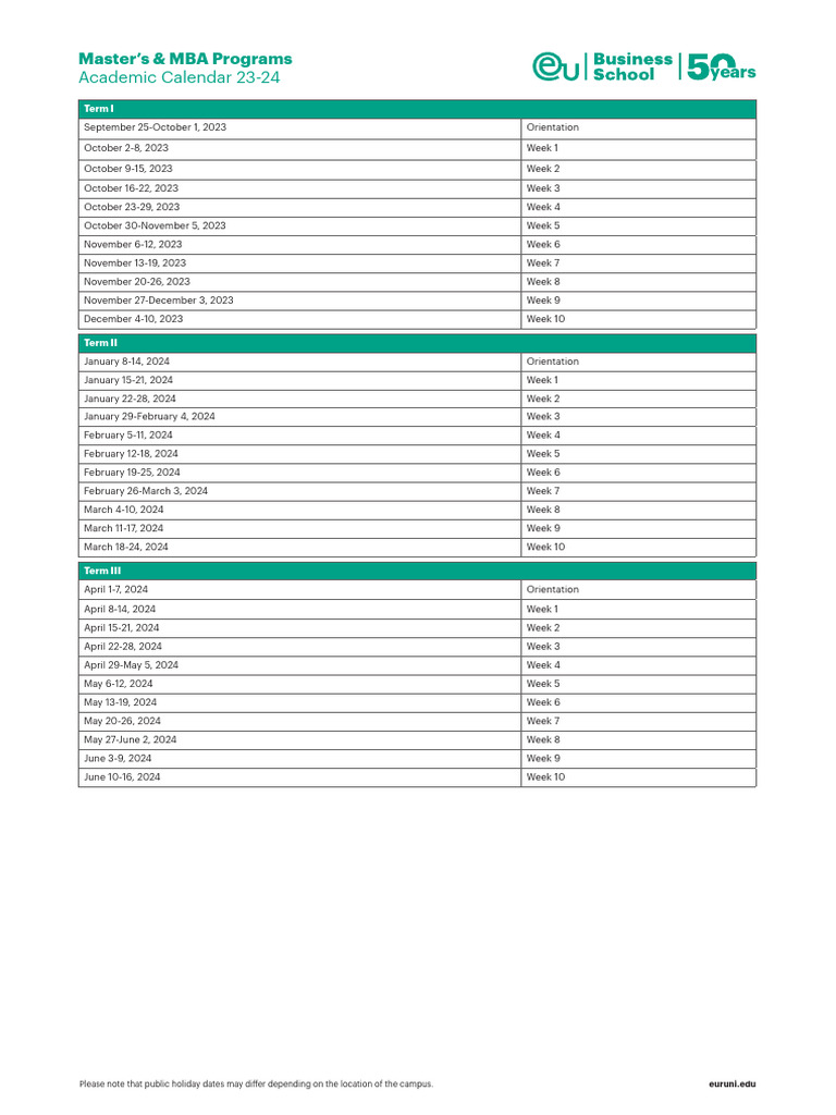 Masters and MBA Calendar 23 24 | PDF | Educational Stages