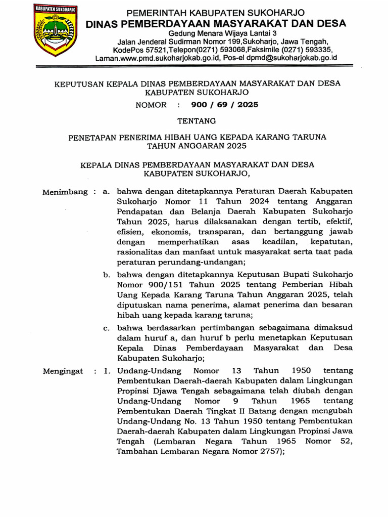 SK Kadis Penetapan Hibah | PDF