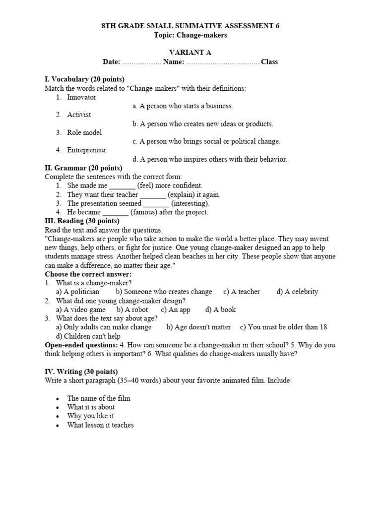 8th Grade Small Summative Assessment 6 | PDF | Human Communication ...