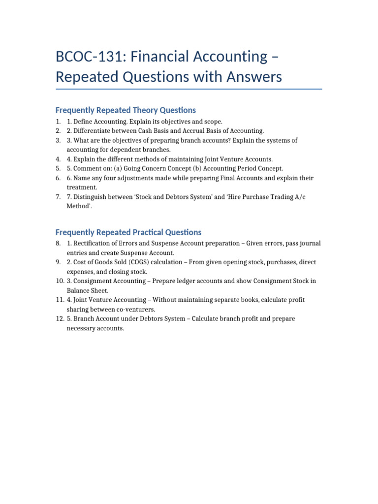 BCOC-131 Repeated Questions and Answers | PDF
