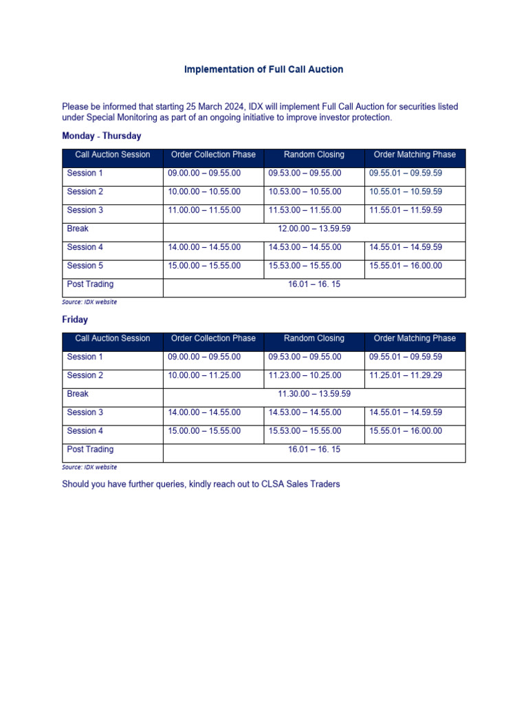 IDX Full Call Auction | PDF