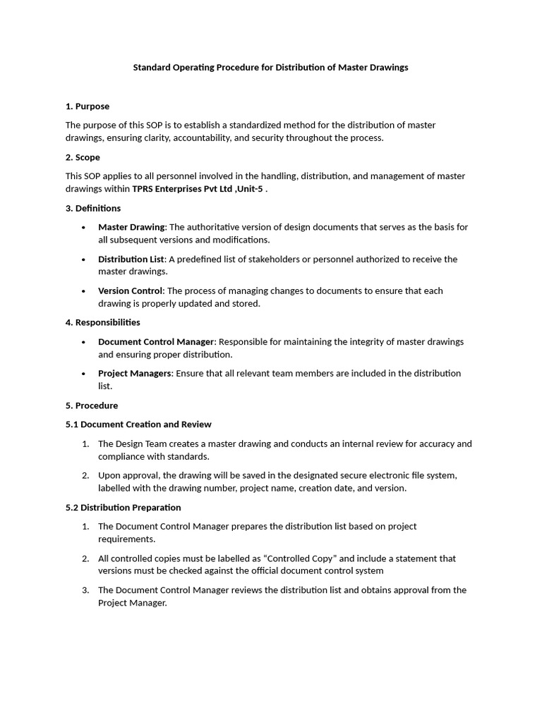 Master Drawing Distribution SOP | PDF | Version Control | Data Management