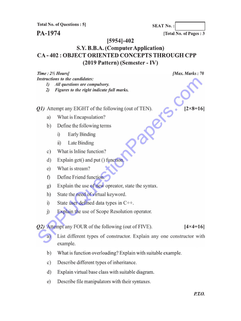 Commerce Bba CA Semester 4 2022 November Object Oriented Concepts Through CPP 2019 Pattern | PDF