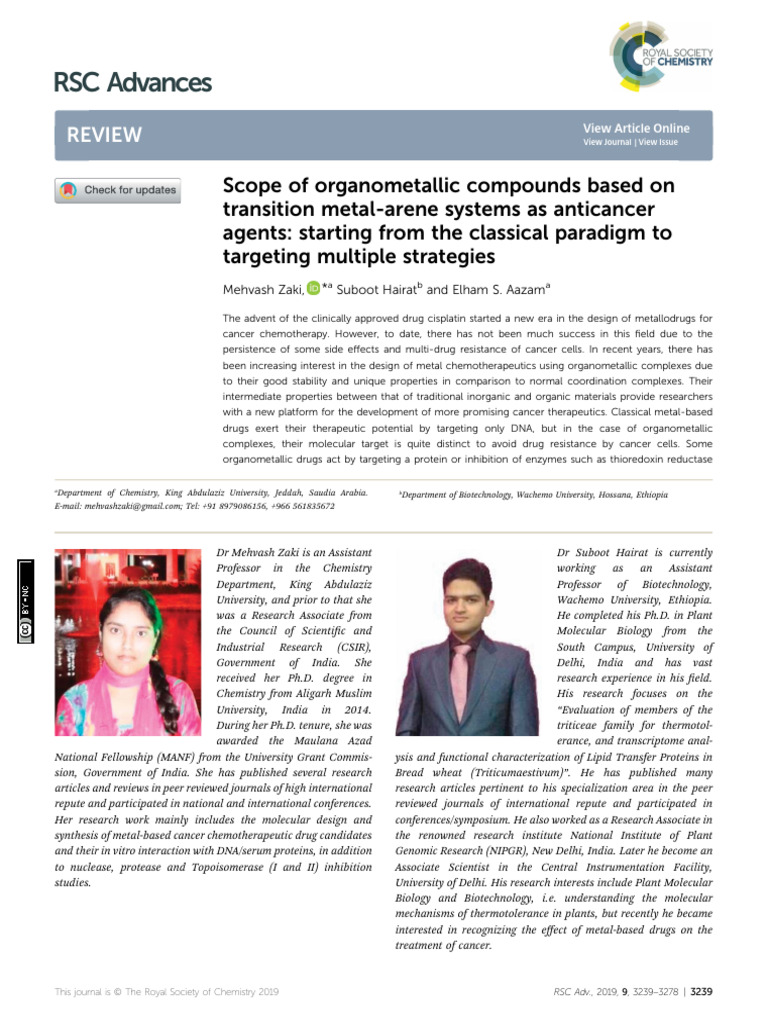 RSC Adv Rev | PDF | Coordination Complex | Chemotherapy
