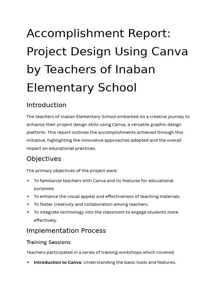Canva Project Design Report: Inaban School | PDF | Teachers | Creativity