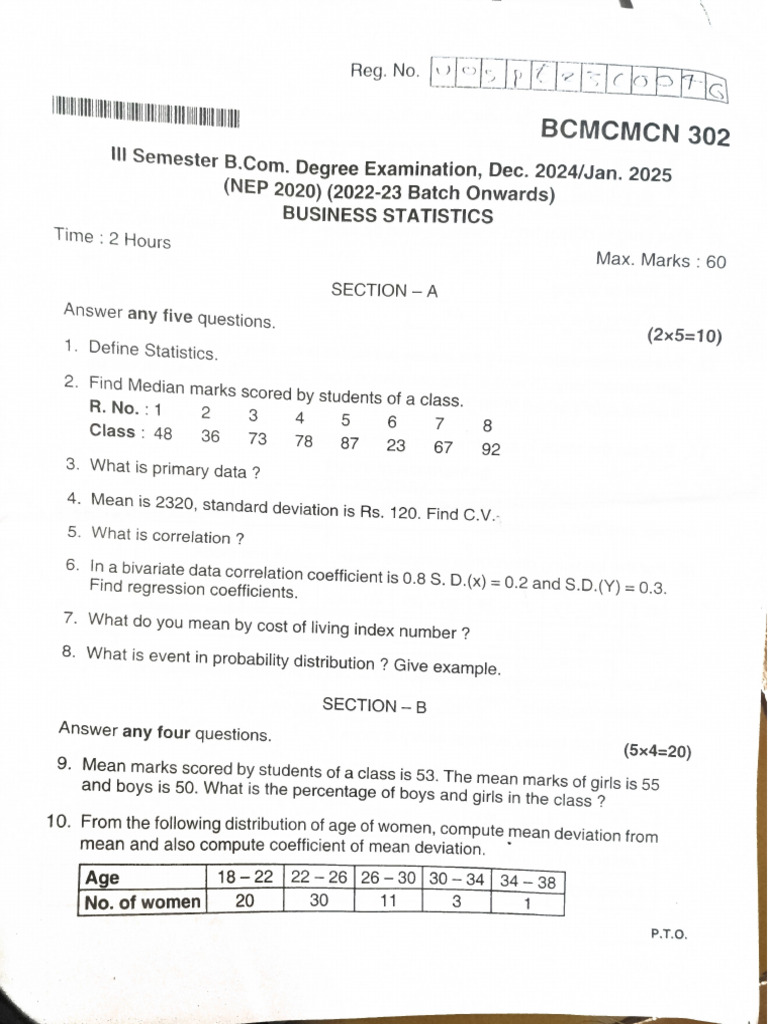 Statistics Question Paper | PDF