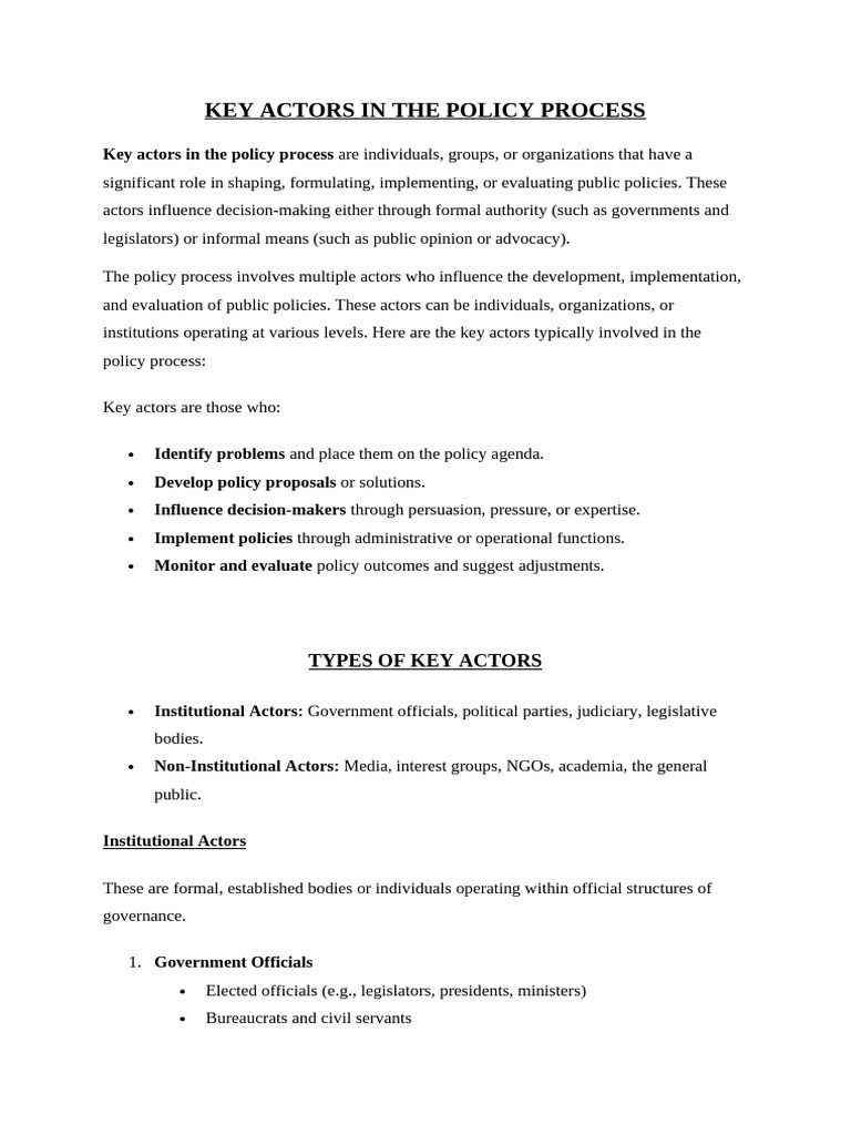 Key Actors in The Policy Process | PDF | Policy | Non Governmental ...