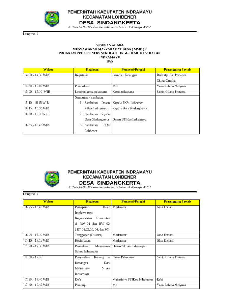 Susunan Acara MMD 2 Sindangkerta | PDF