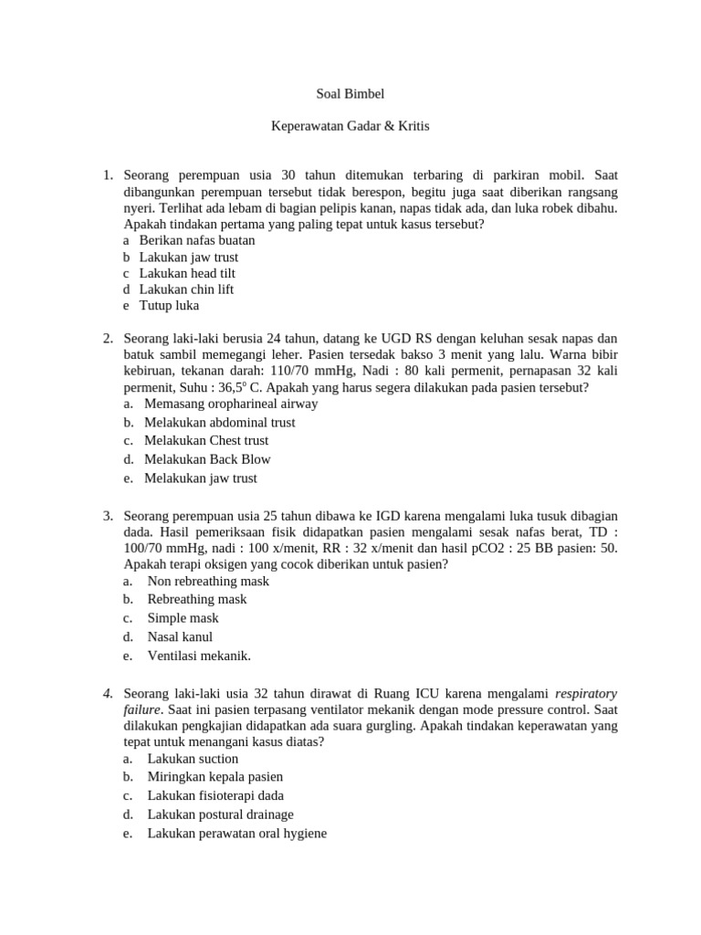 Soal Bimbel Sistem Pernafasan-Saraf (Sesuai Kompetensi Gadar) Tanpa Kunci | PDF