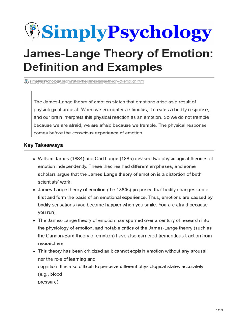 James-Lange Theory of Emotion Definition and Examples | PDF | Emotions ...