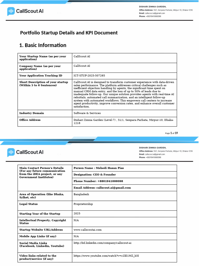 Startup Details and KPI Draft. | PDF | Artificial Intelligence | Intelligence (AI) & Semantics