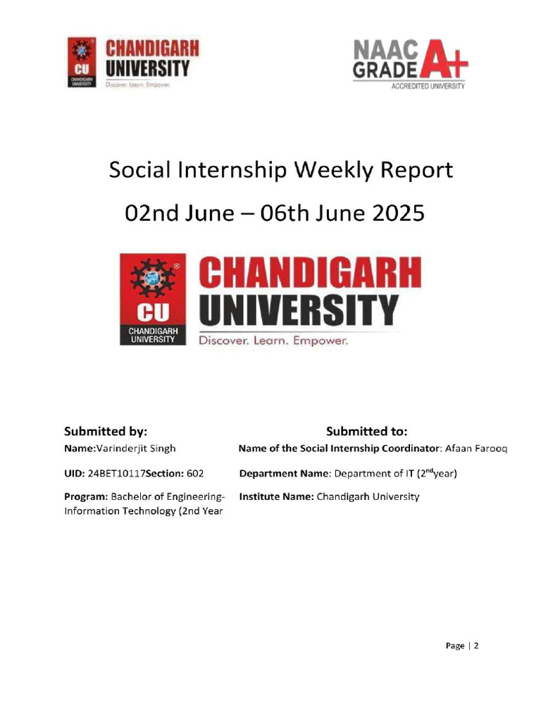 Social Internship Weekly Report - Pdf.zip - 1 | PDF