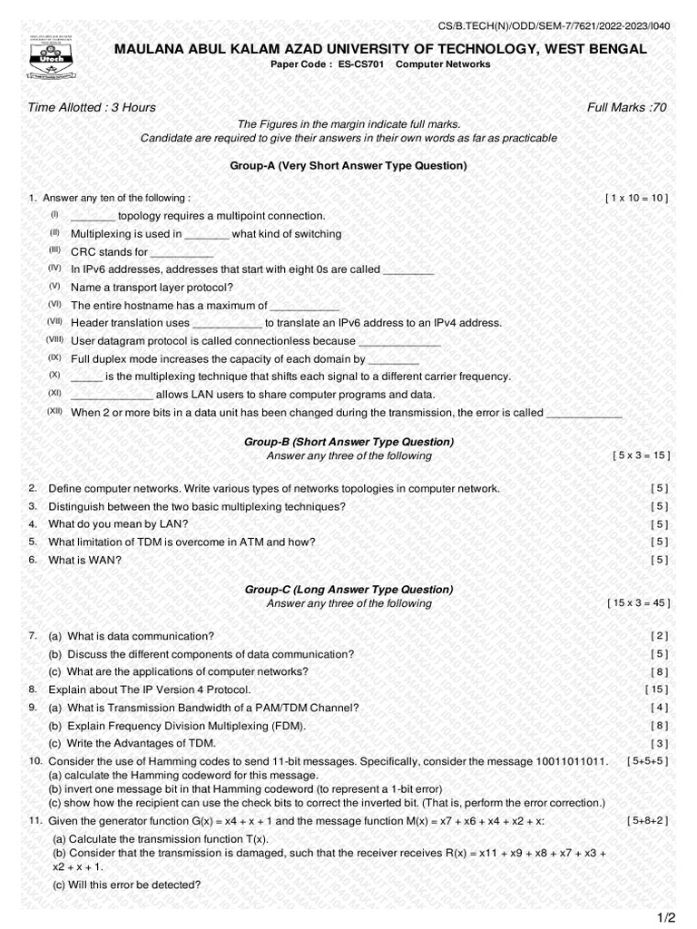 Computer Networks (ES CS701) - 7621 - I040 | PDF | Computer Network | I Pv6