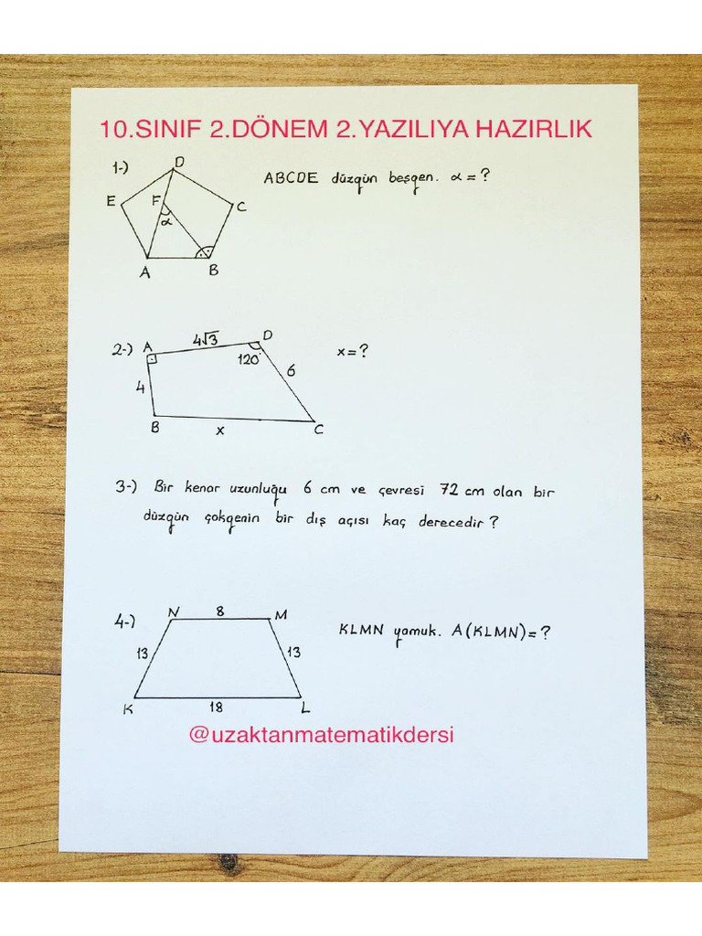 10.sinif Matematik 2.donem 2.yazili Sorulari Ve Cevaplari | PDF