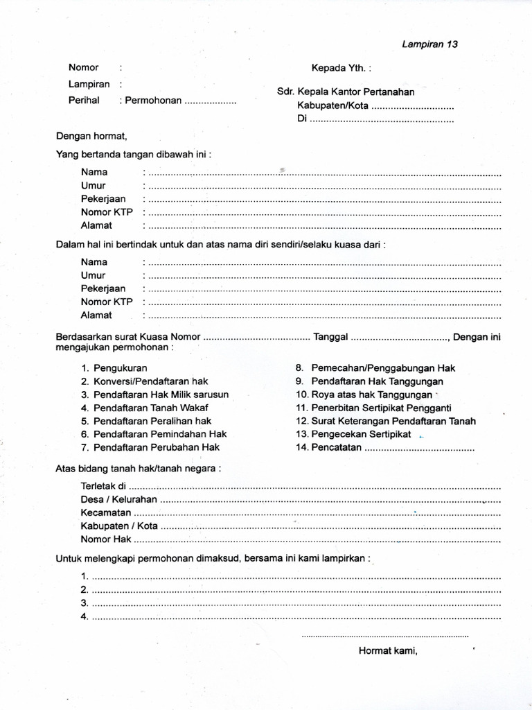 Lampiran 13 Surat Permohonan Ke BPN | PDF