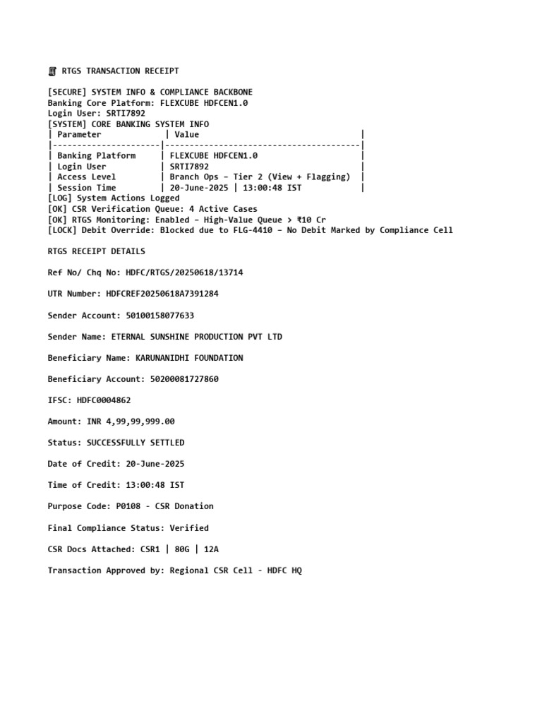 Rtgs Transaction Receipt | PDF